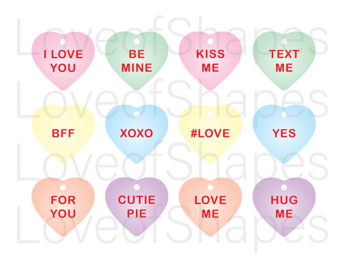 Candy Heart Gift Tags Valentine's Day Gift Tag Digital | Etsy