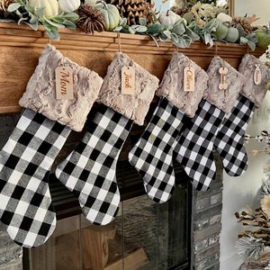 Buffalo Check Stocking, Black and White Christmas Stocking ...