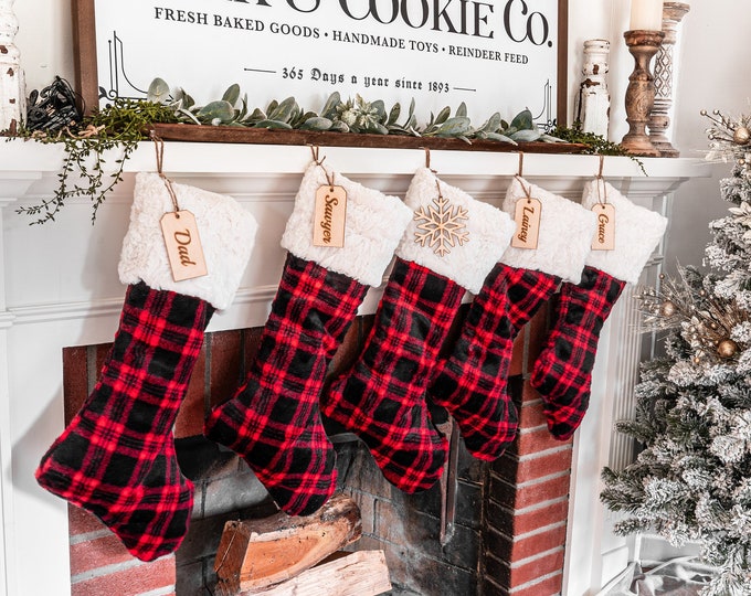 Buffalo Check Stocking, Plaid Christmas Stocking, Personalized Fur ...
