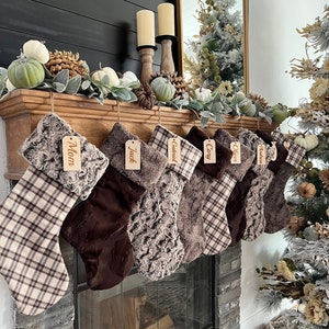 Personalized Christmas Stocking, Brown Plaid Christmas Stocking ...