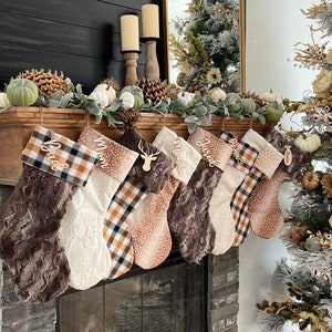 Plaid Stockings, Brown Plaid Stockings, Ivory Stockings Personalized ...
