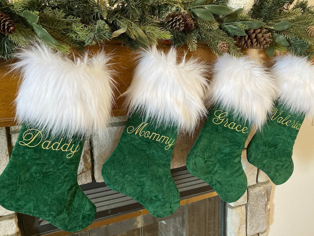 Personalized Green Velvet Christmas Stocking With Fur Cuff - Etsy