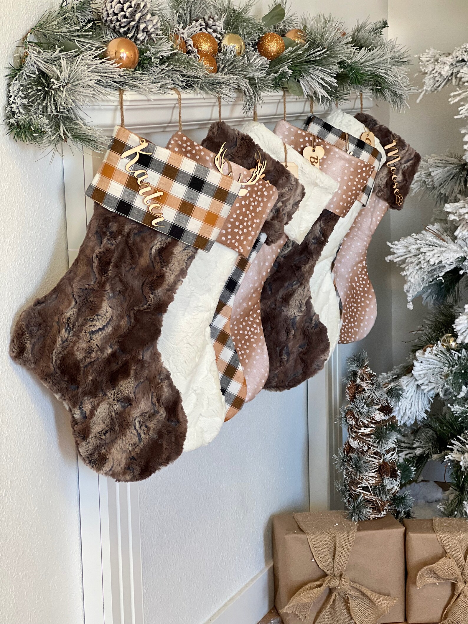 Plaid Stockings Brown Plaid Stockings Ivory Stockings - Etsy