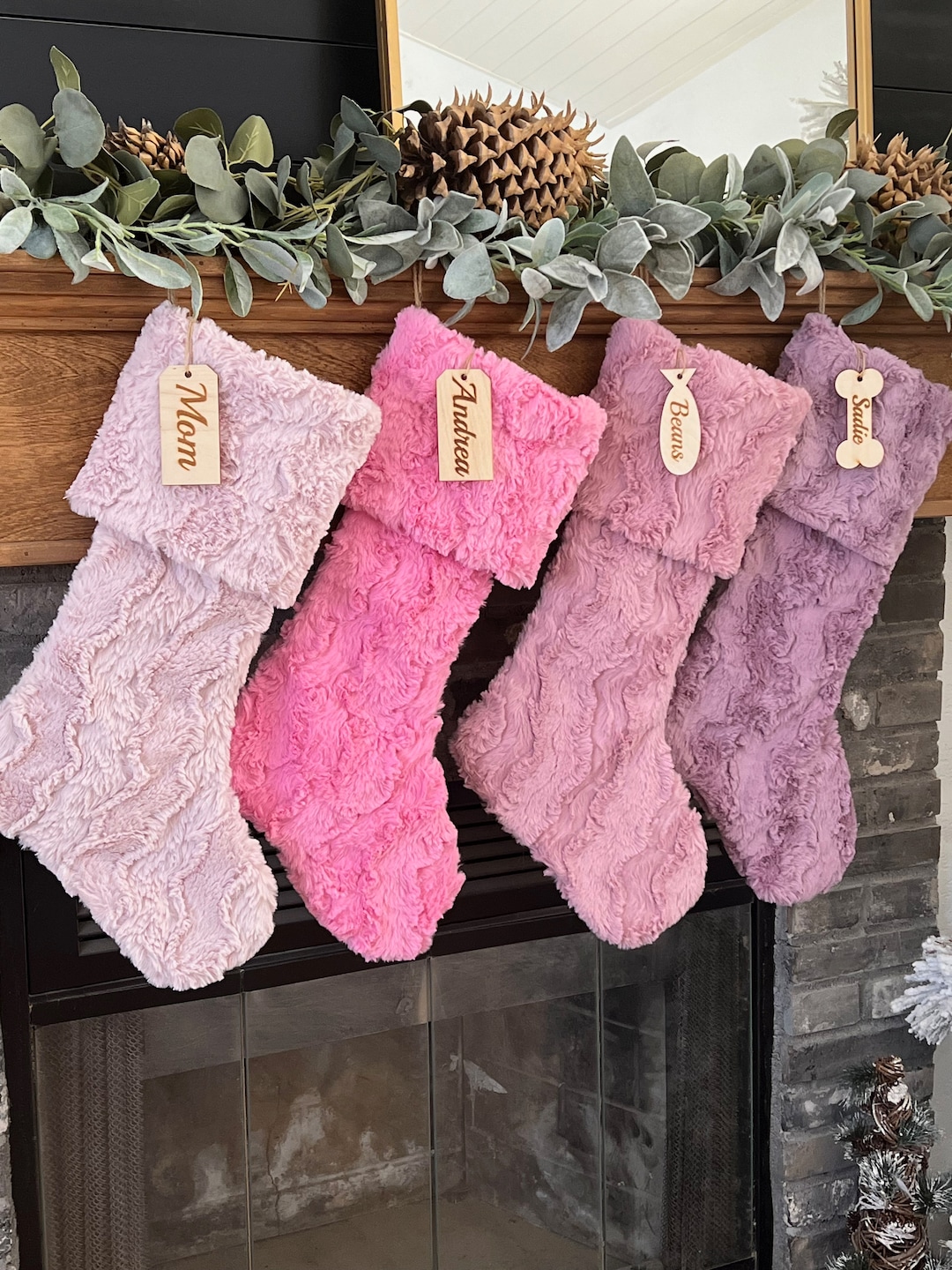 Pink Christmas Stocking, Neutral Christmas Stocking, Personalized ...
