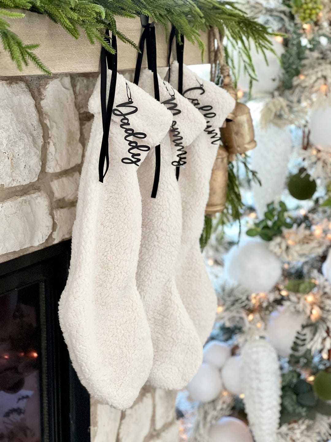 Personalized Christmas Stockings, Luxury Ivory Faux Sherpa Stocking ...