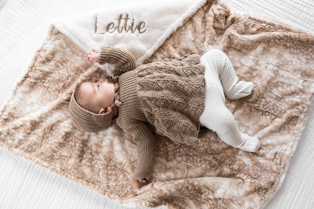 Personalized Baby Blanket, Beige Fawn and You Choose Minky Back, Baby ...