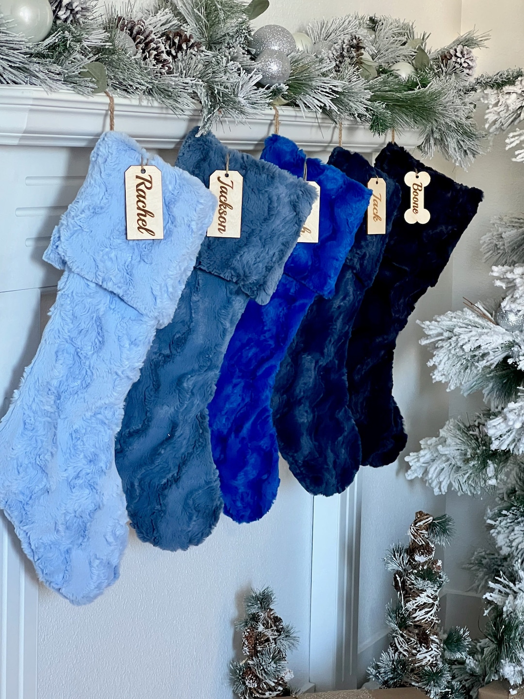 Blue Christmas Stocking, Blue Gradient Christmas Stocking, Personalized ...