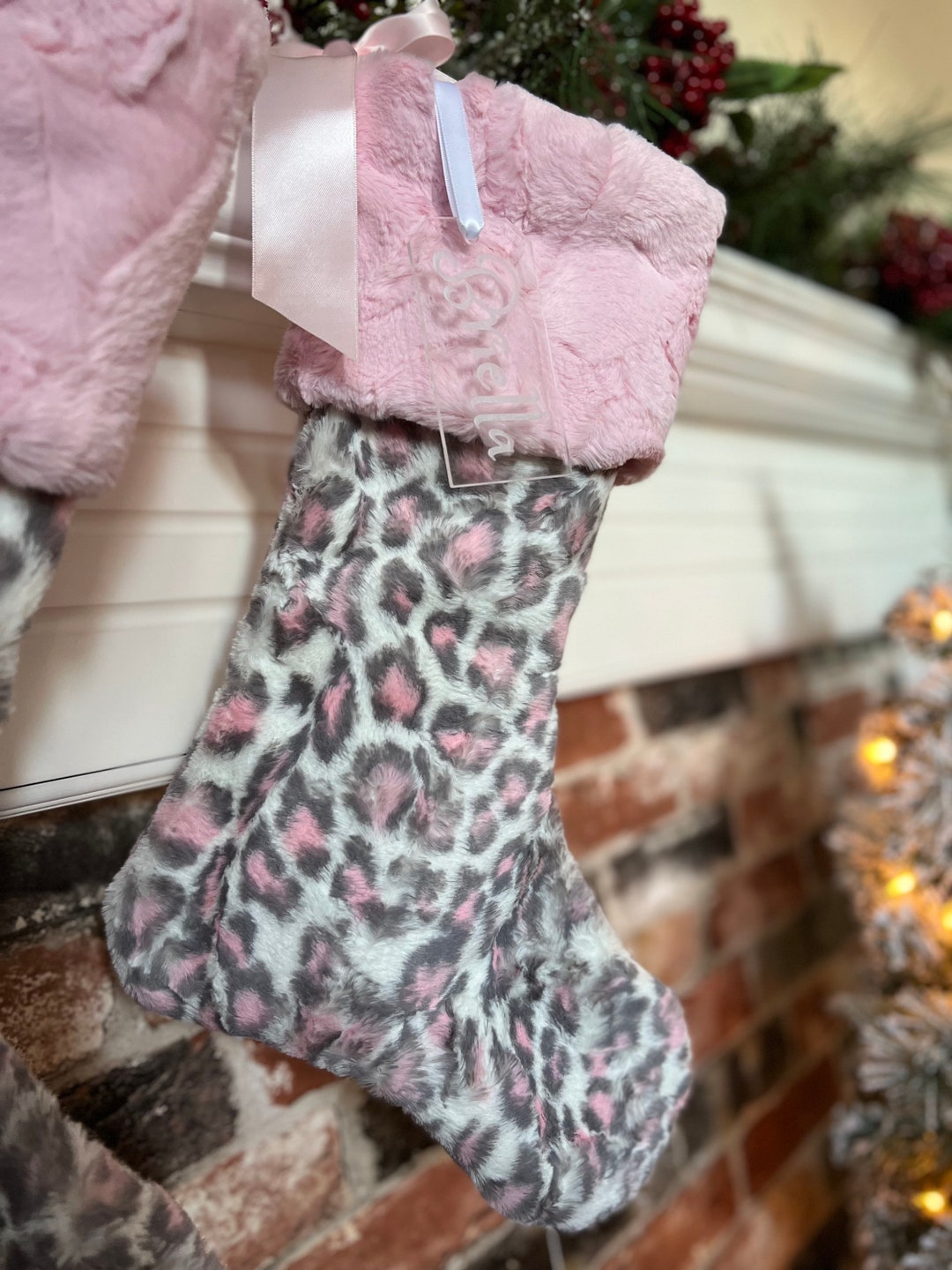 Pink Leopard Christmas Stocking, Personalized Christmas Stocking, Baby ...