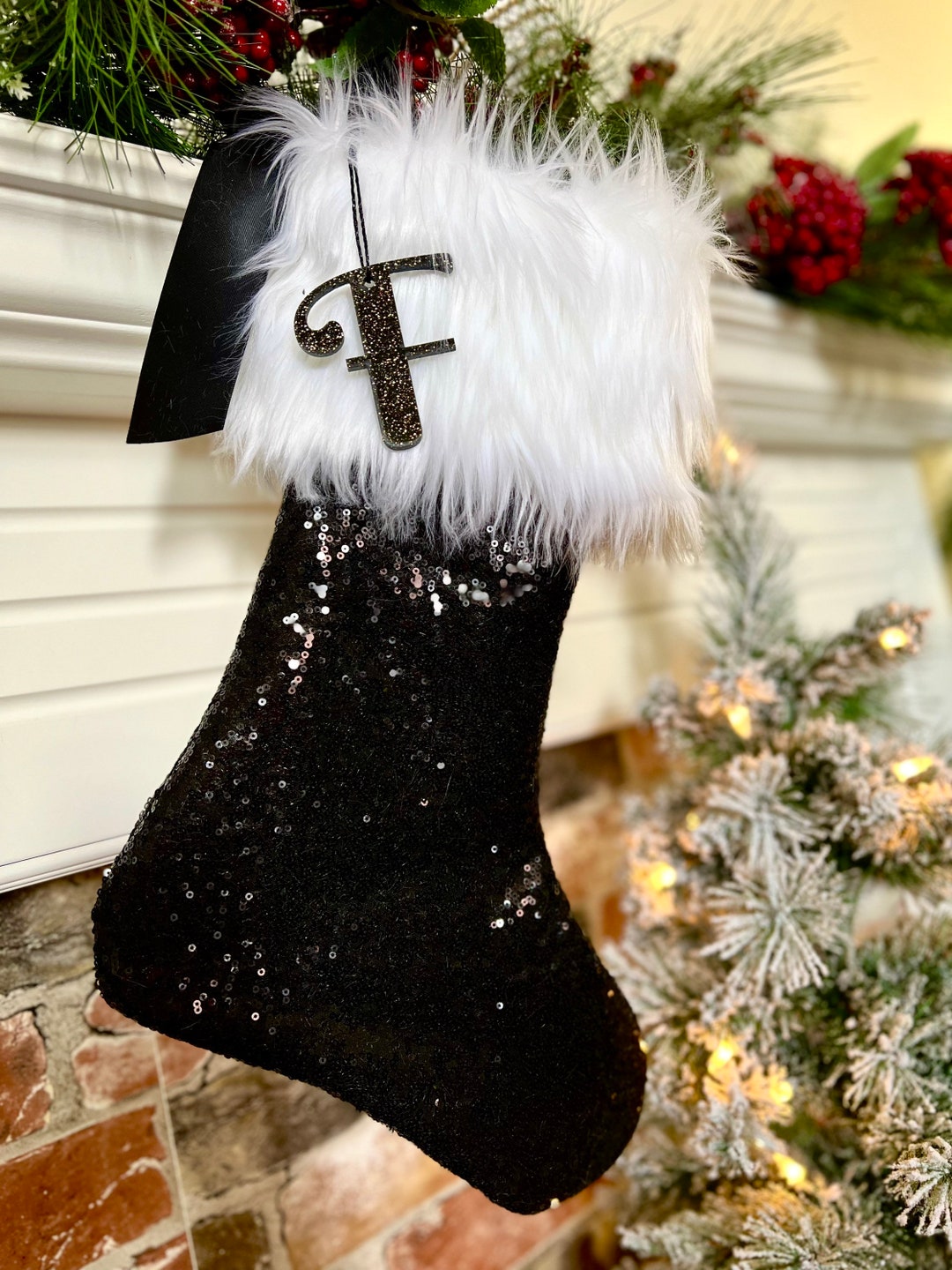 Black Christmas Stocking, Personalized Christmas Stocking, Personalized ...