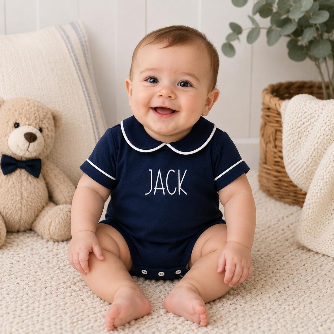 Personalized Baby Romper | Embroidered Boy Girl Bubble Romper | Classic ...