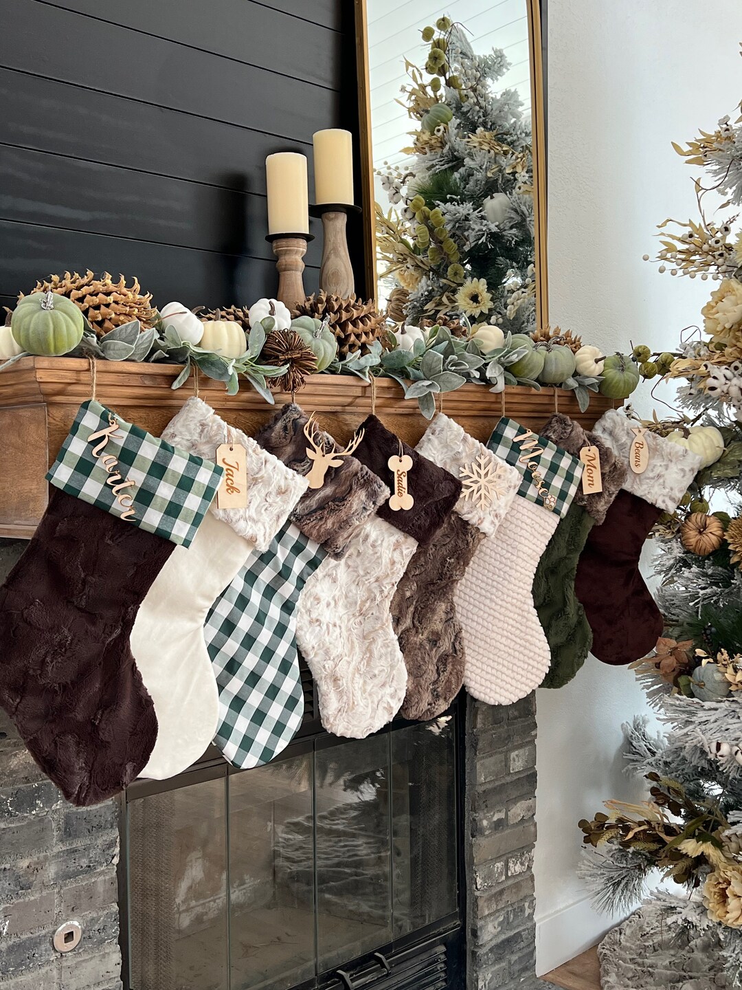Plaid Stocking, Green Plaid Christmas Stocking, Personalized Green ...