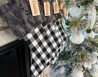Buffalo Check Stocking, Black and White Christmas Stocking ...
