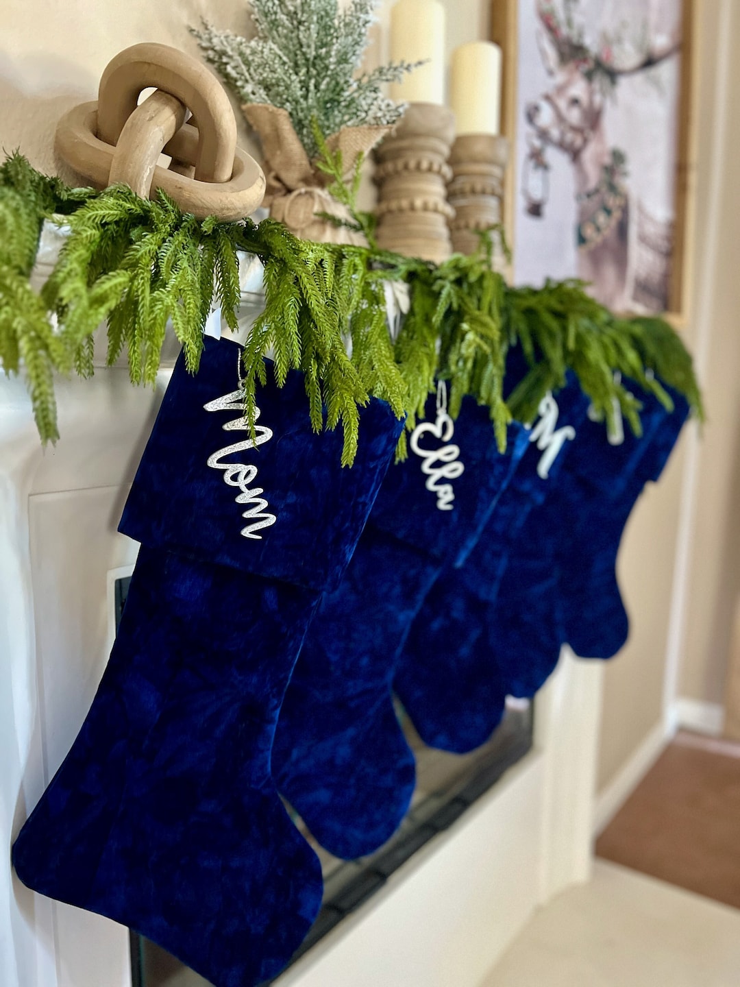 Blue Velvet Christmas Stocking Traditional Christmas Stocking Personalized Blue Stocking Blue