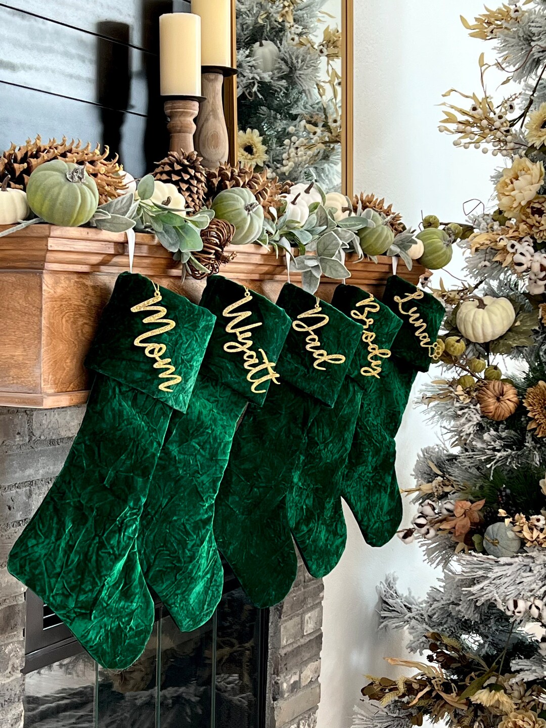 Personalized Stocking, Green Christmas Stocking, Personalized Velvet ...