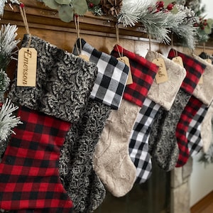 Buffalo Check Stocking, Plaid Christmas Stocking, Personalized Fur Xmas ...