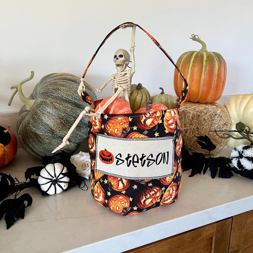 Jack O Lantern Trick or Treat Bag, Custom Halloween Bag, Trick-or-treat ...
