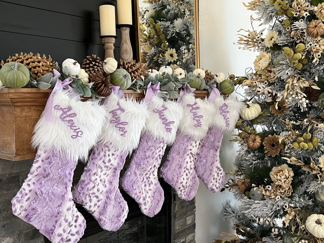 Lavender Wild Lynx Christmas Stocking, Lavender Pink Xmas Decor ...