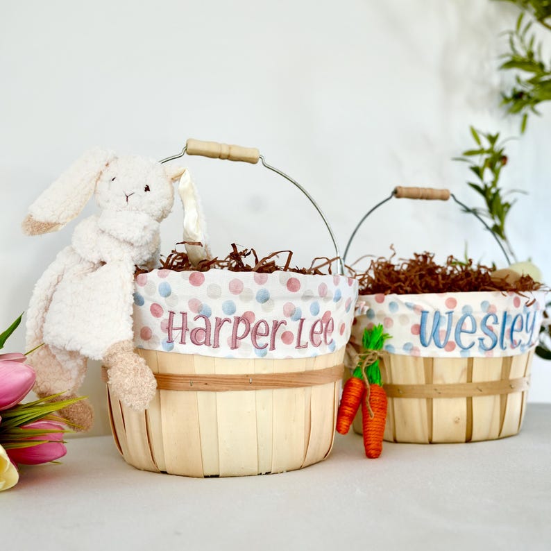 Embroidered Easter Basket, Custom Kids Basket, Personalized Easter ...