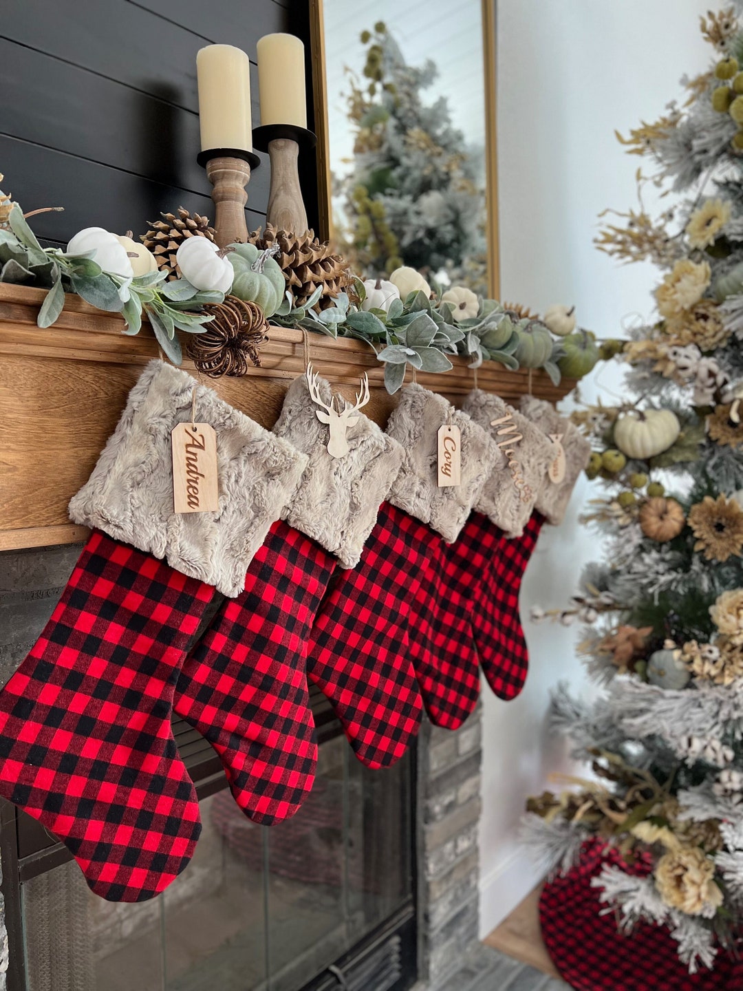 Buffalo Check Stocking, Red and Black Christmas Stocking, Personalized ...