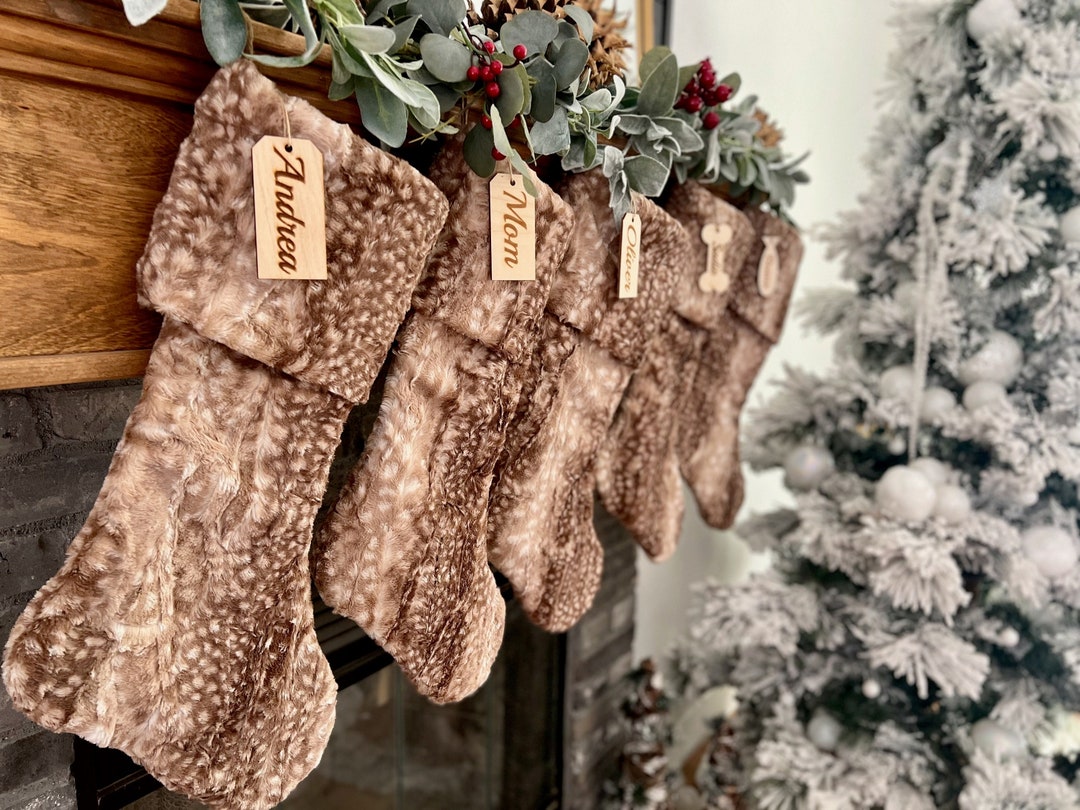 Brown Fawn Christmas Stocking, Faux Fur Personalized Christmas Stocking ...