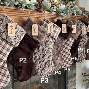 Personalized Christmas Stocking, Brown Plaid Christmas Stocking ...