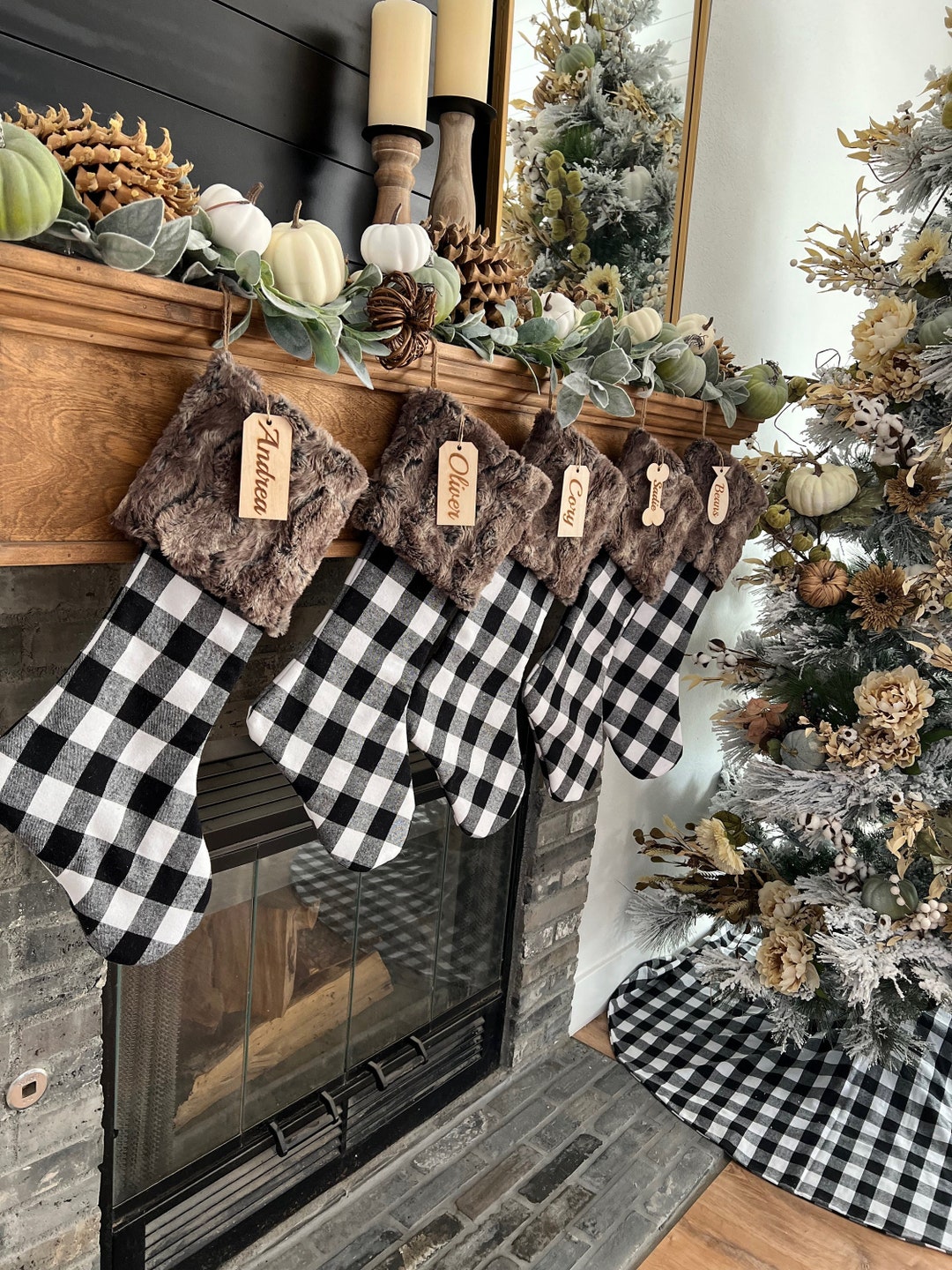 Buffalo Check Stocking, Black and White Christmas Stocking ...