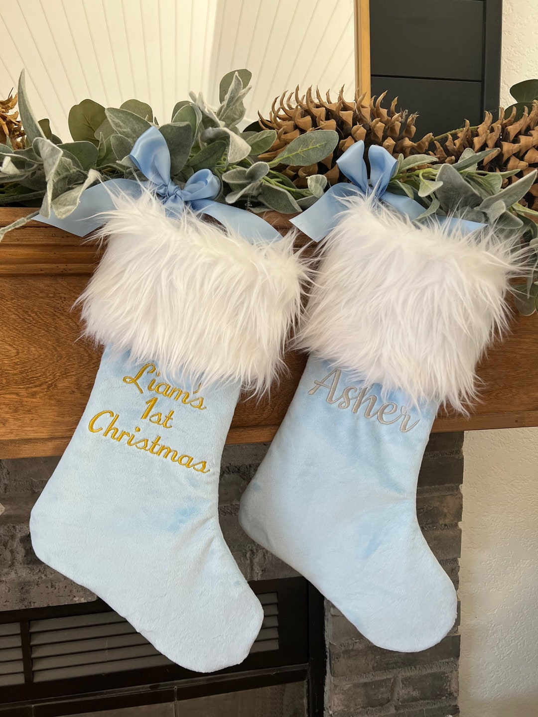Baby Boy's First Christmas Stocking, Blue and White Christmas Stocking ...