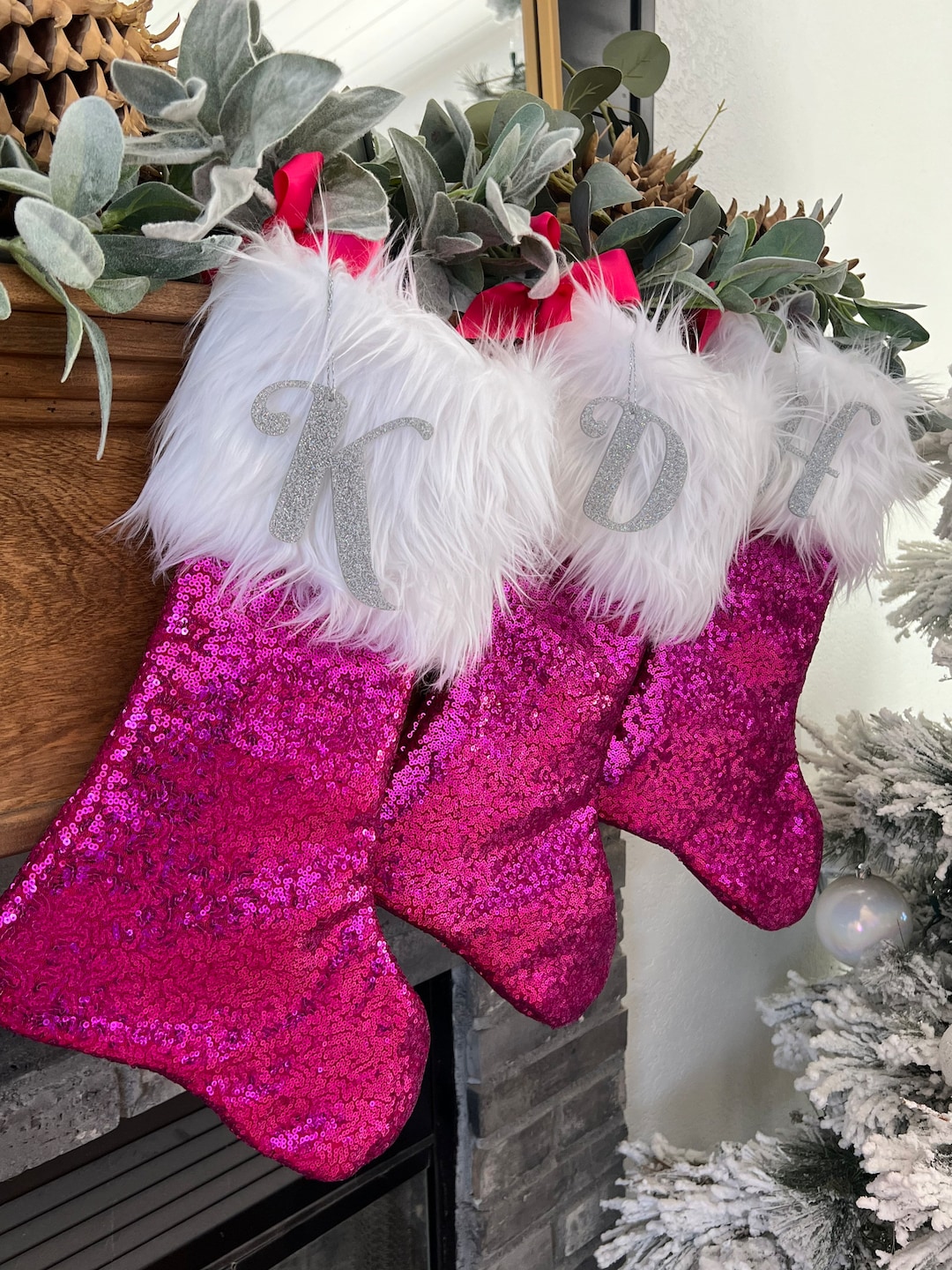 Hot Pink Christmas Stocking, Personalized Christmas Stocking, Sequins ...