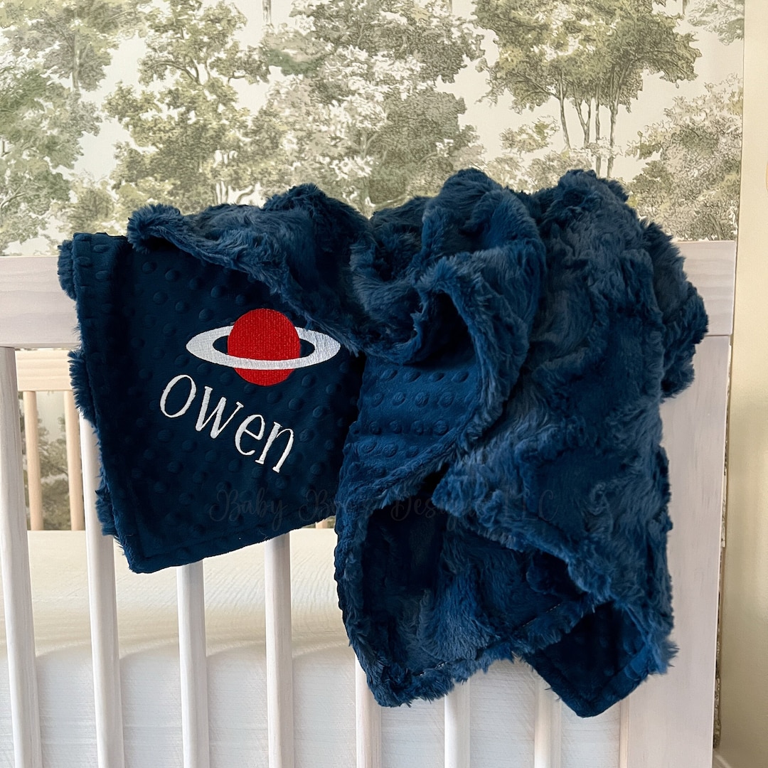 Personalized Baby Blanket, Embroidered Saturn Blanket, Navy Glacier ...