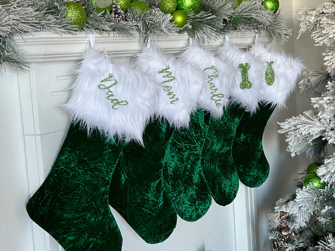 Green Velvet Christmas Stocking, Traditional Christmas Stocking ...
