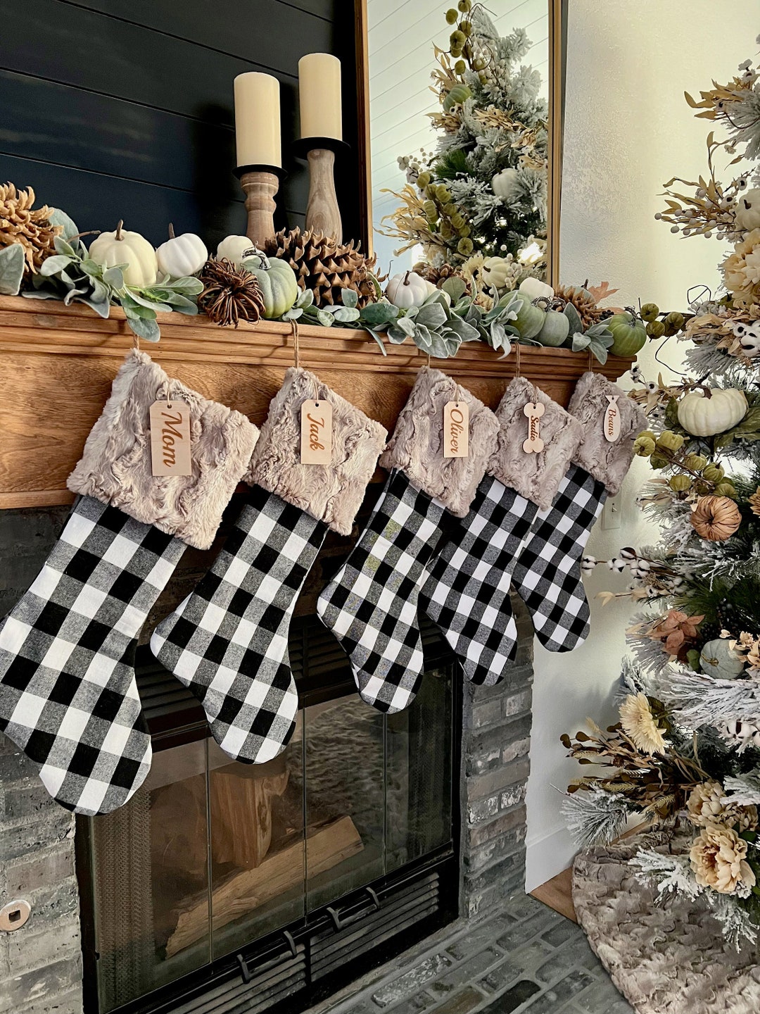 Buffalo Check Stocking, Black and White Christmas Stocking ...