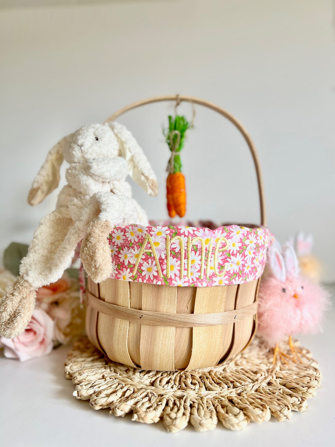 Embroidered Easter Basket, Custom Kids Basket Liner, Easter Basket ...