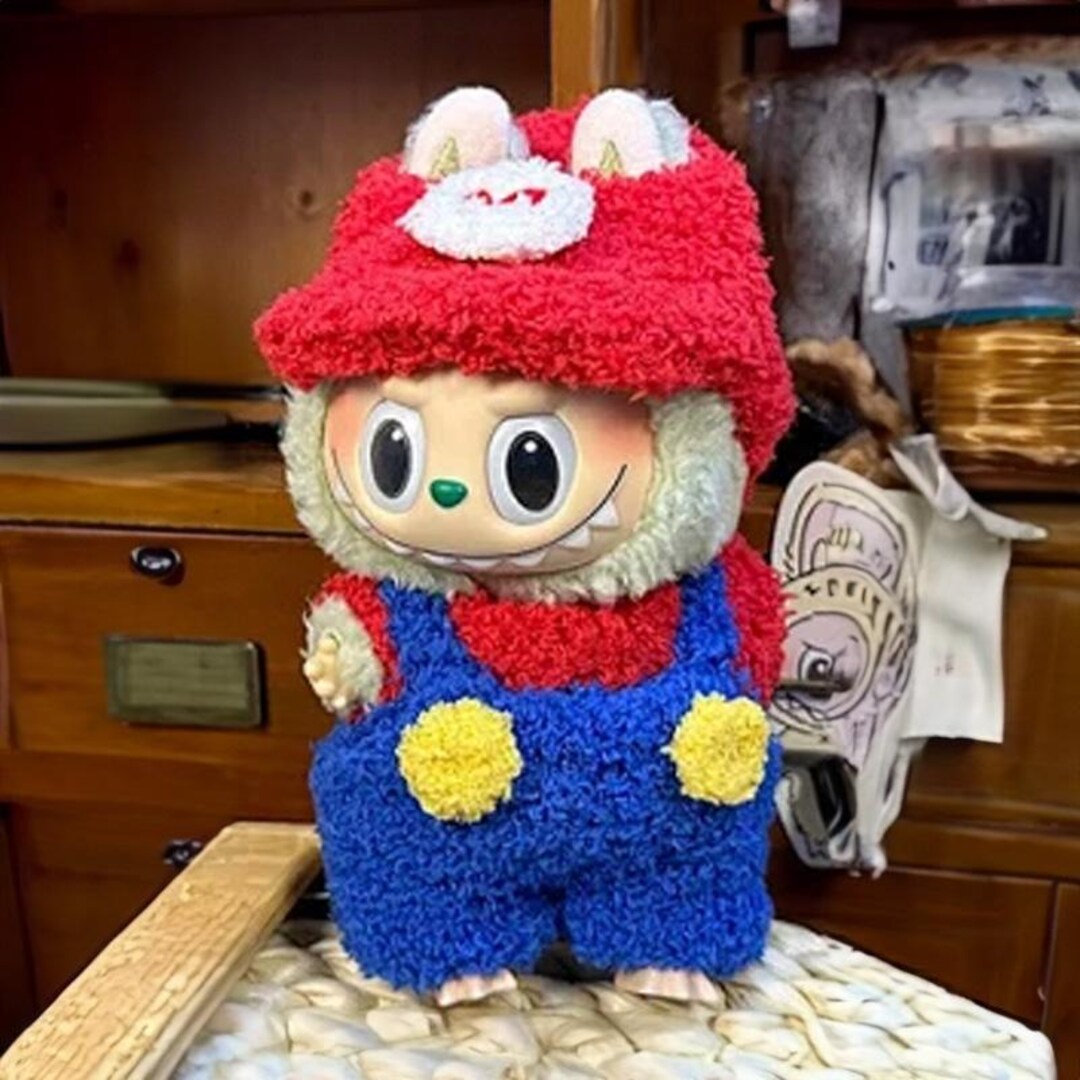 Kawaii Labubu Plush Doll in Mario Costume – Cute Red & Blue Soft Toy ...