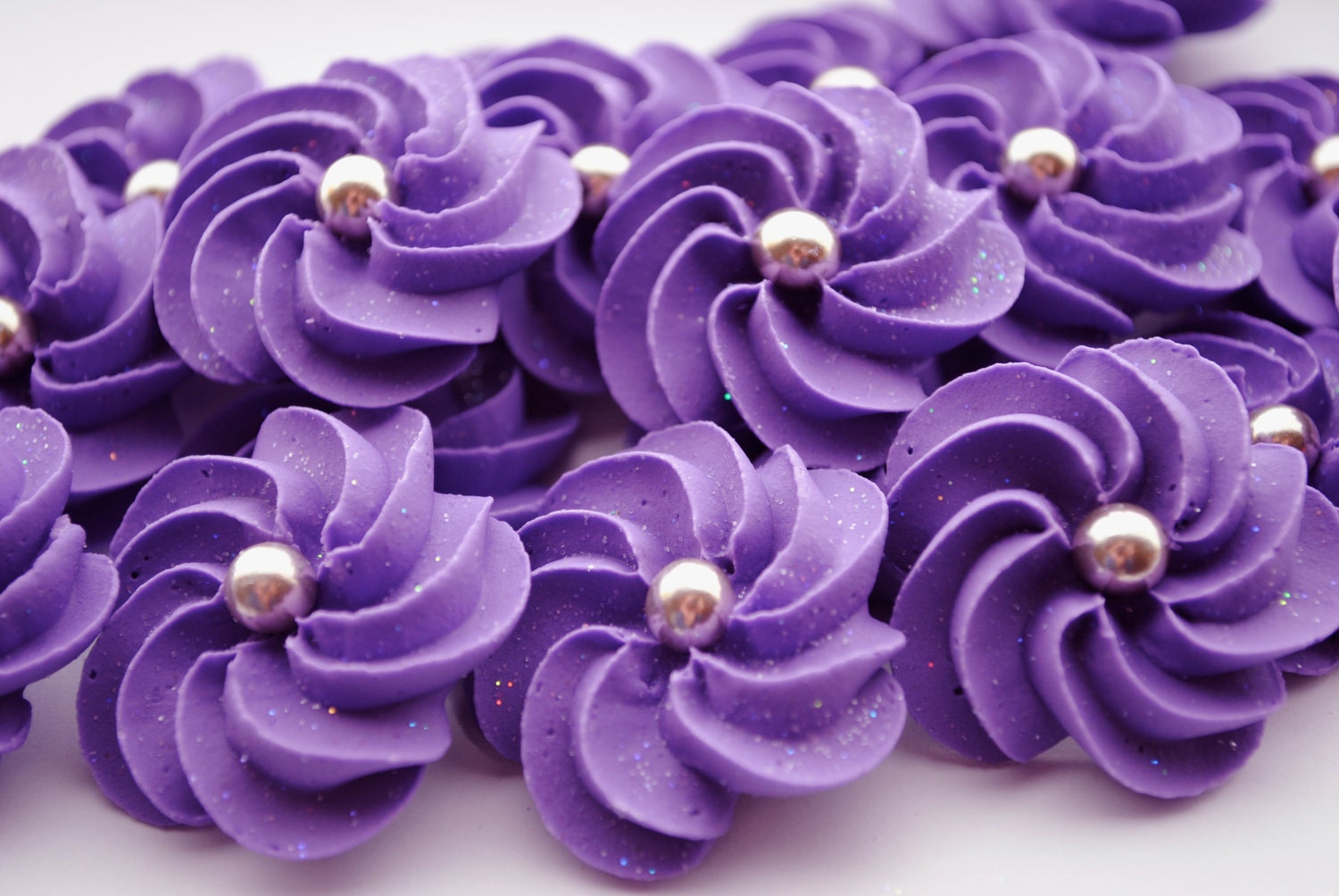 Sparkling Purple Royal Icing Flowers Modern Style With Silver - Etsy