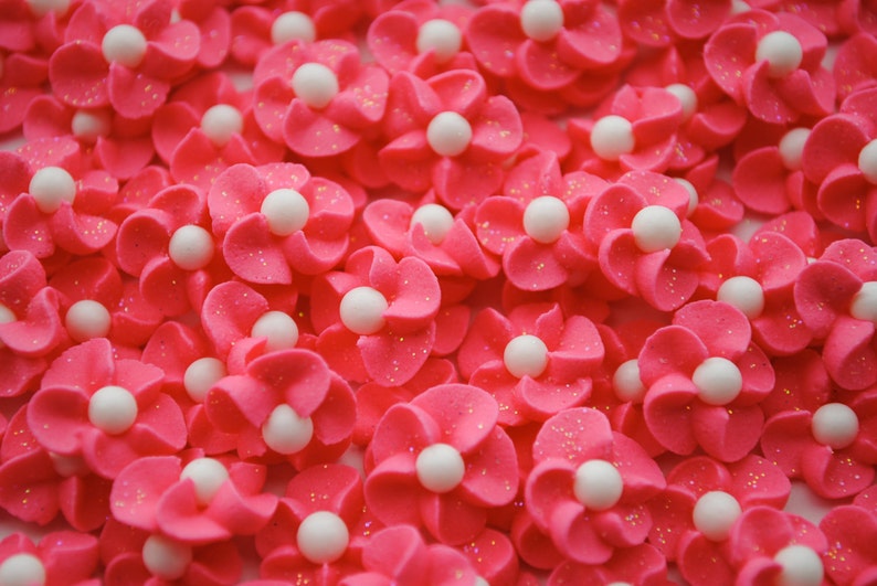 Royal Icing Flowers in Sparkling Bold Pink W/ White Matte - Etsy