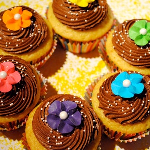 Royal Icing Flower Cupcake Toppers- Rainbow Mix W/ White Sugar Pearl ...