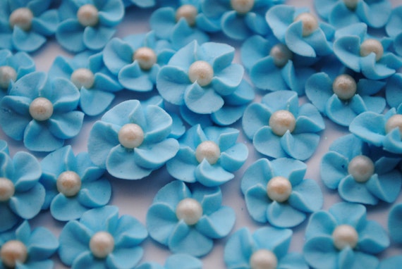 Royal Icing Flowers Baby Blue With Ivory Sugar Pearl Center - Etsy