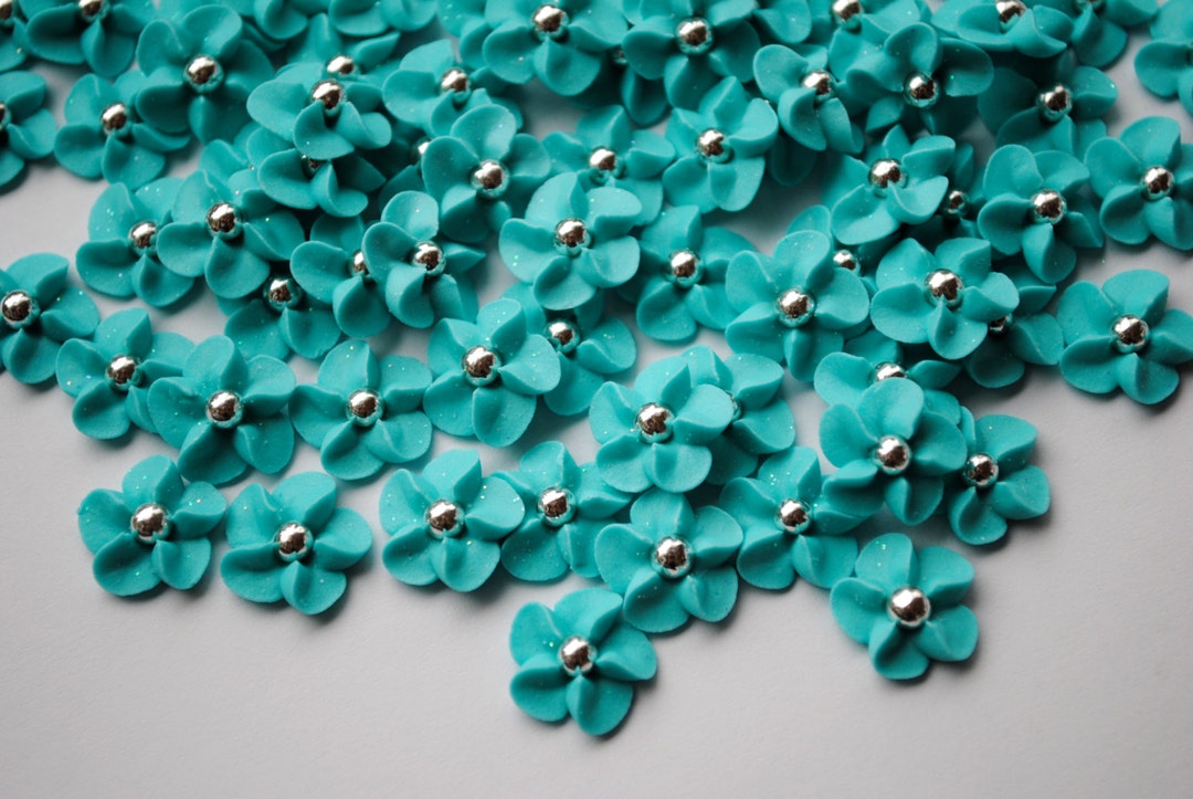 Cake Decorations-royal Icing Flowers in Light Blue Green With - Etsy