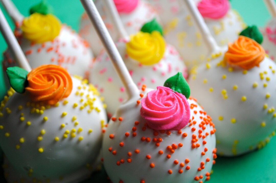 Royal Icing Rosettes- Sparkling in Bright Pink, Orange and Yellow With ...