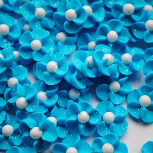 Royal Icing Flowers in Sparkling Sky Blue With White Sugar Pearl ...