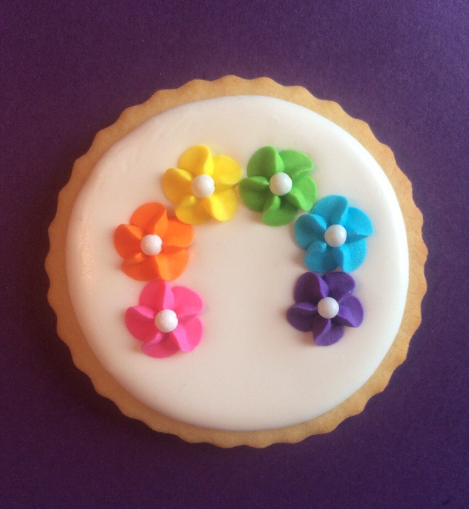 Edible Rainbow Flower Cake Decorations- Royal Icing Flowers- Handmade ...