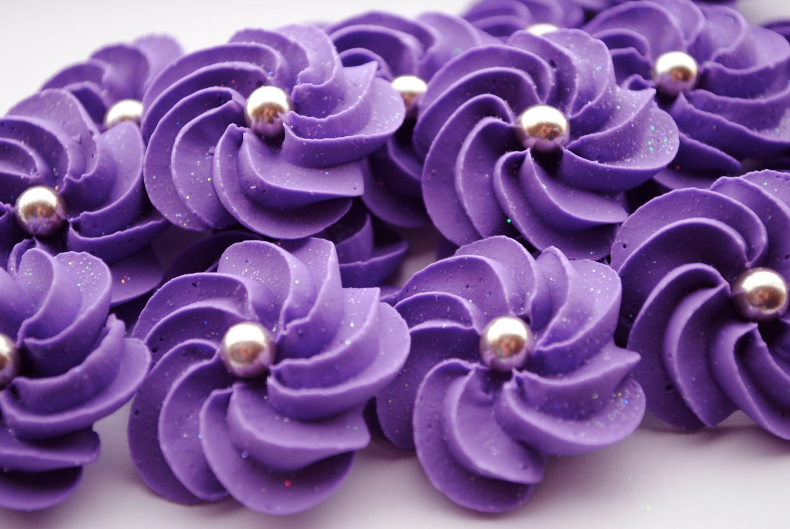 Sparkling Purple Royal Icing Flowers Modern Style With Silver - Etsy
