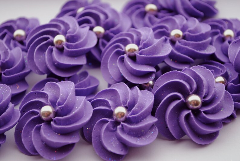 Sparkling Purple Royal Icing Flowers Modern Style With Silver - Etsy