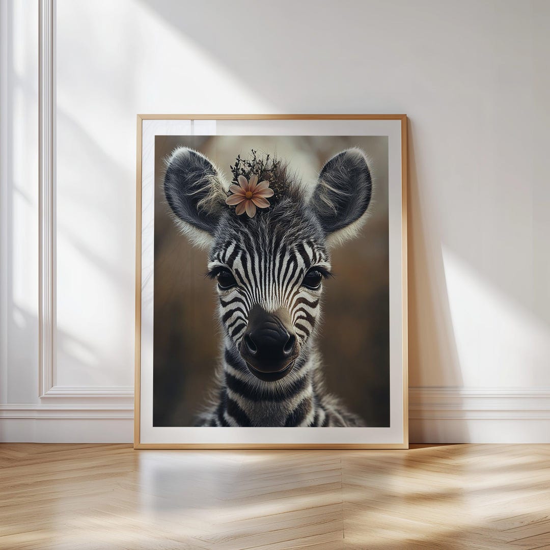 Baby Zebra Print Wall Art – Safari Nursery Wall Art With Floral Crown ...