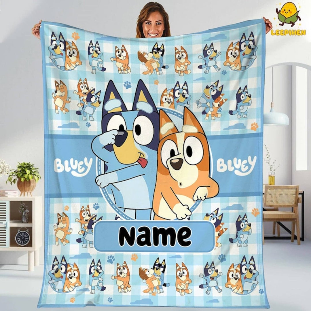Personalized Name for Bluey Blanket, Blanket Kids, Bluey and Bingo ...