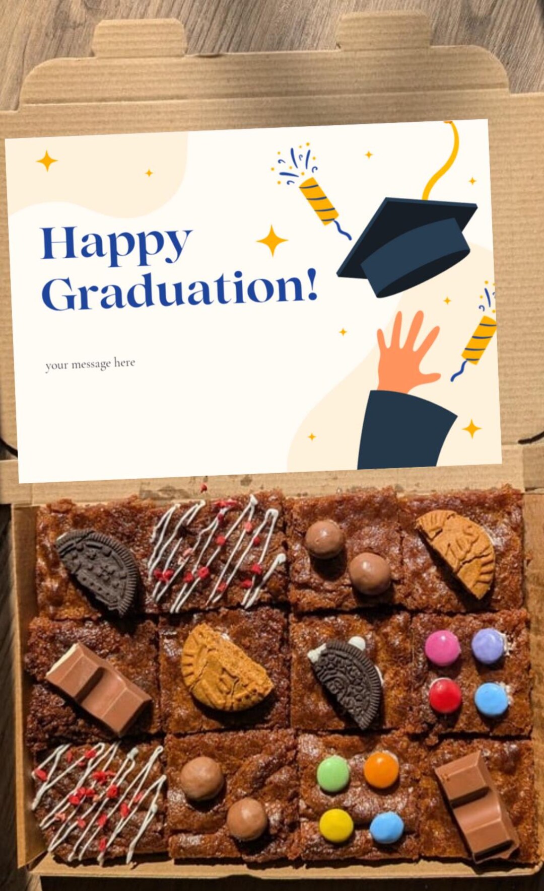 Graduation Brownie Gift Box: Customizable Toppings & Card, Letterbox ...