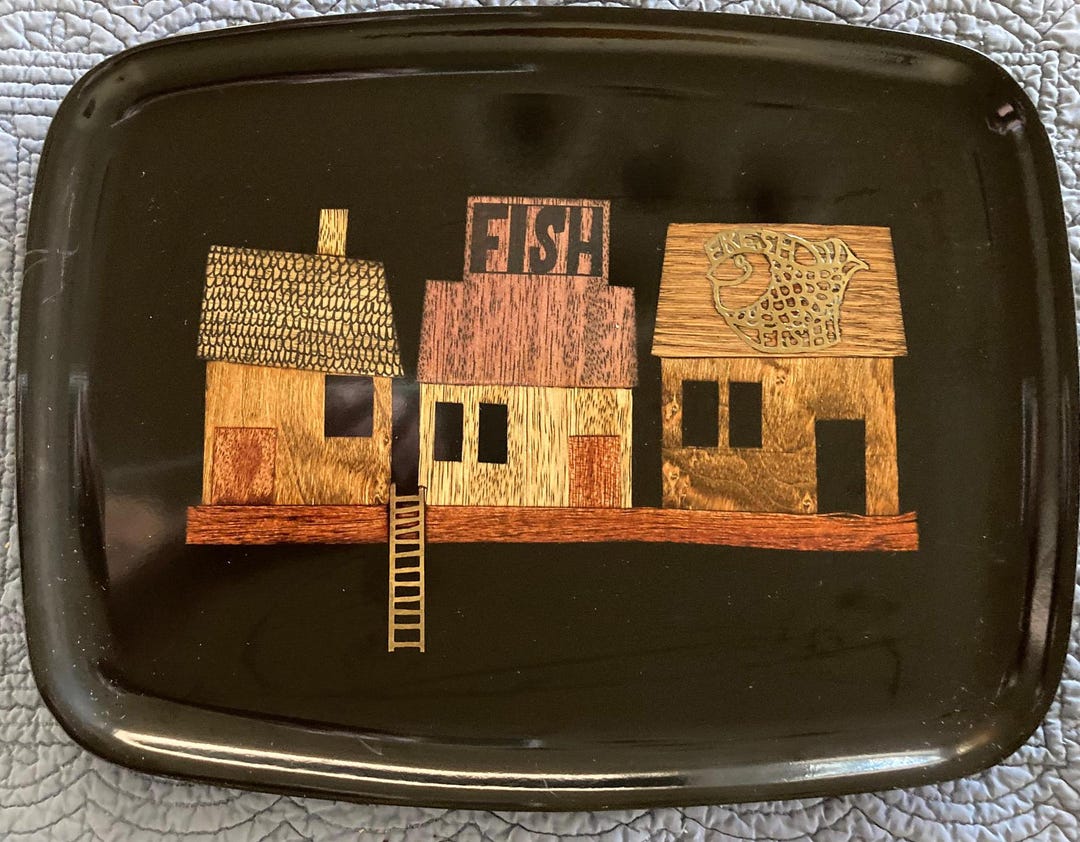 Vintage 1960s or 1970s Couroc of Monterey Fish Market Black Tray Wood ...