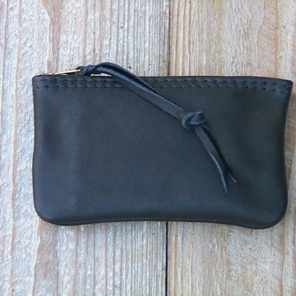 The 2 Zippered Credit Card/coin Pouch, Change Purse in Black Leather - Etsy