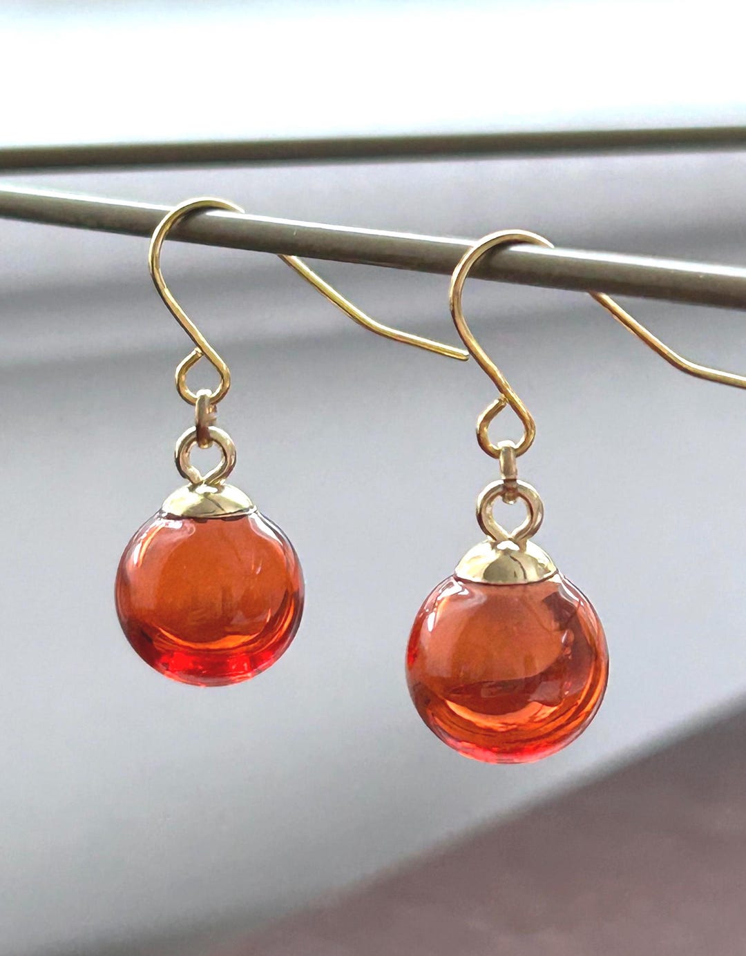 Orange Transparent Resin Bubble Earrings – Minimalist Handmade Dangle ...