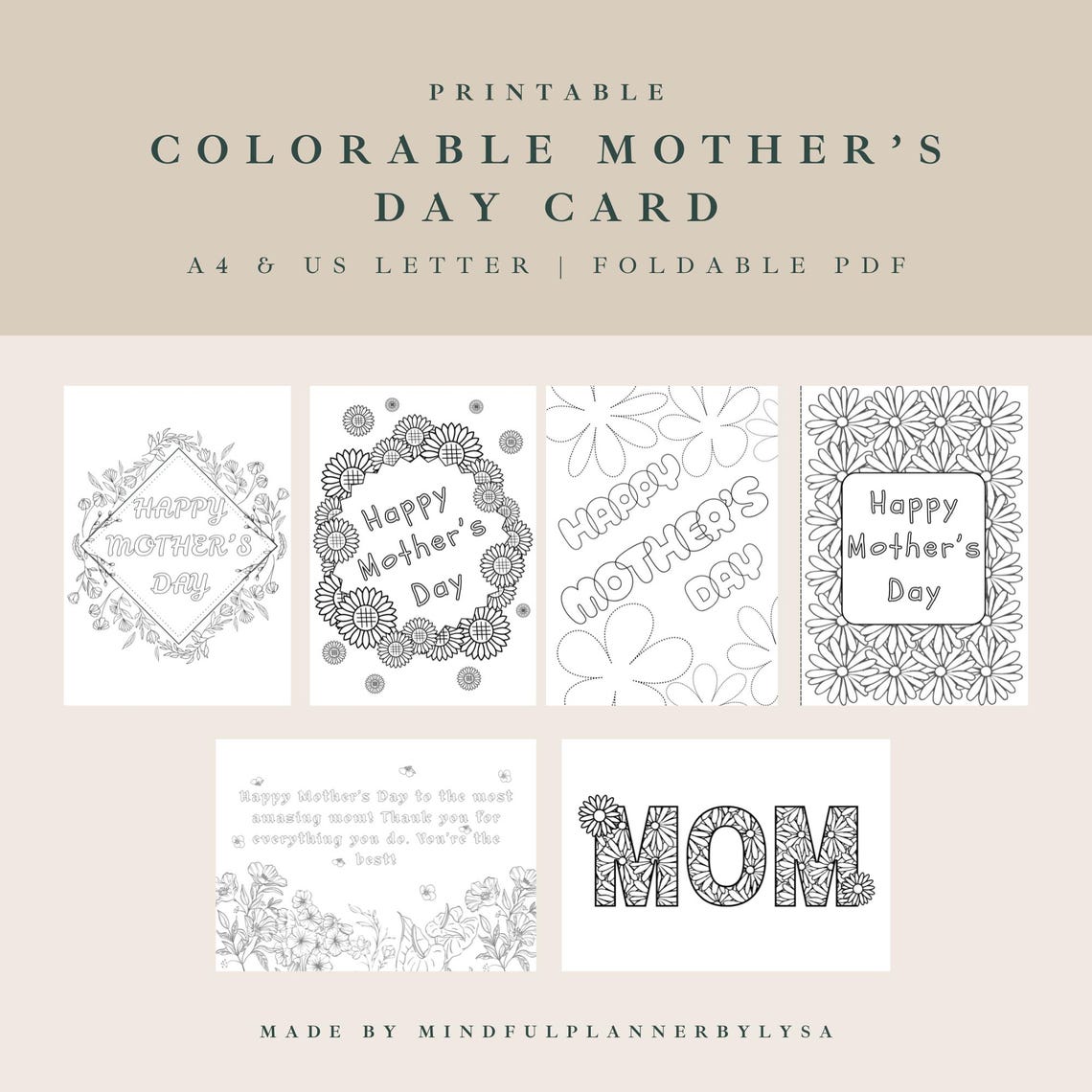 Printable Mother’s Day Cards Flower Concept | A4 & US Letter Sizes ...